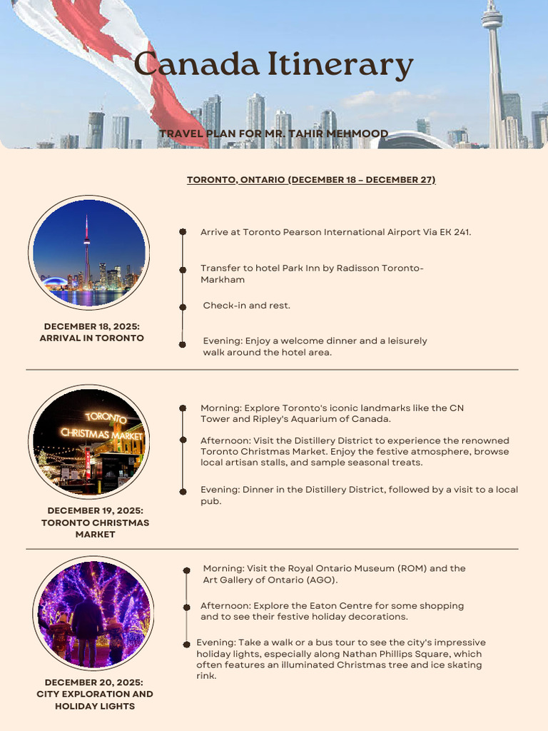 Canada Holiday Itinerary for December 2025 | PDF | Toronto | Montreal