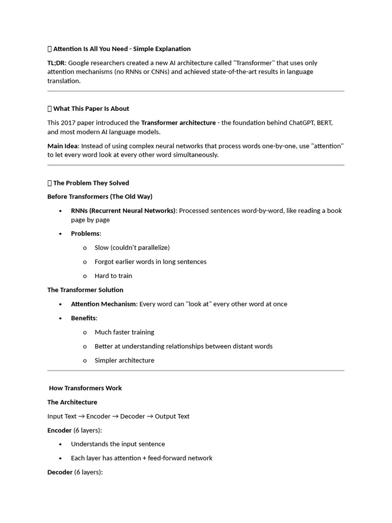 Attention Is All You Need - Simple Explanation | PDF | Learning ...