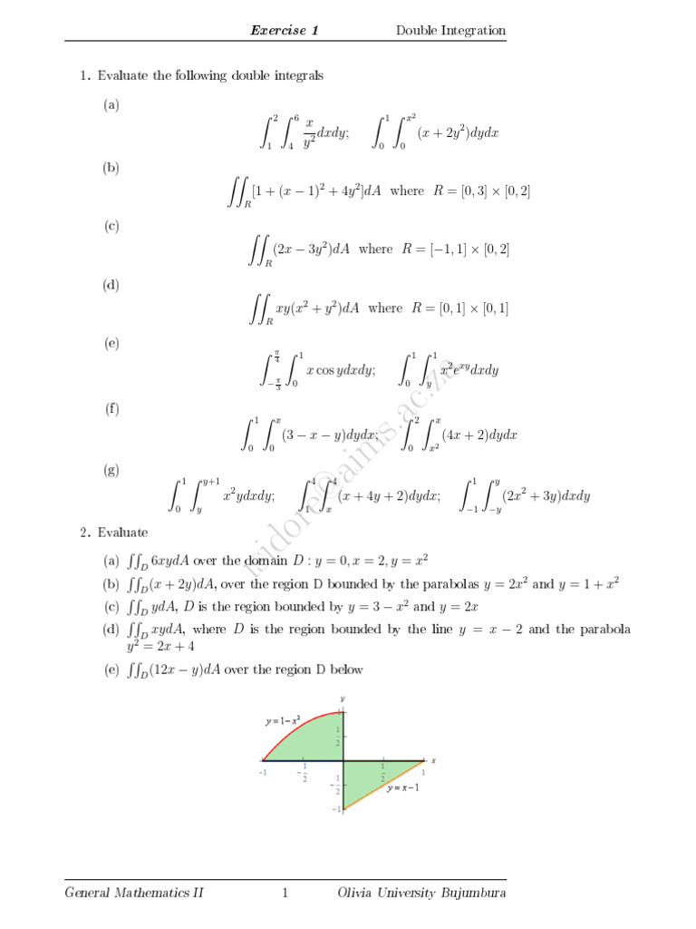 Exercise 1 Double Integration | PDF | Mathematical Analysis | Mathematics