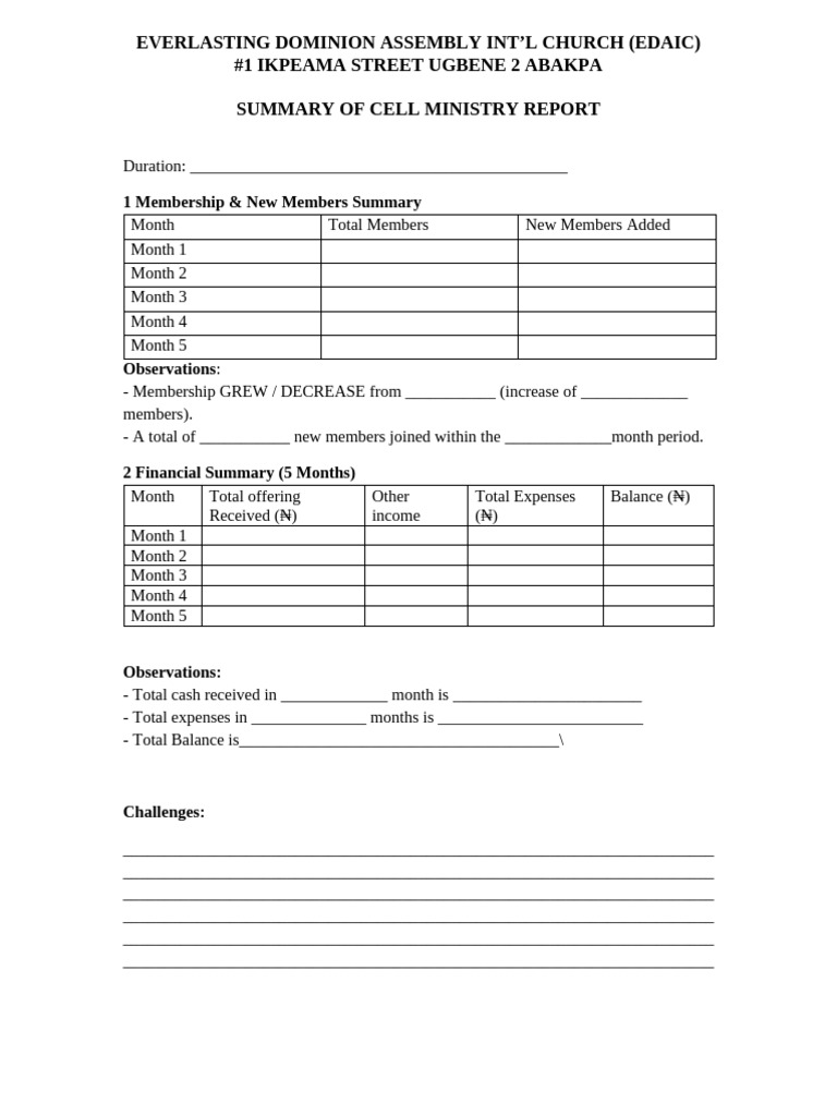 EDAIC Church Cell Ministry Report Summary | PDF