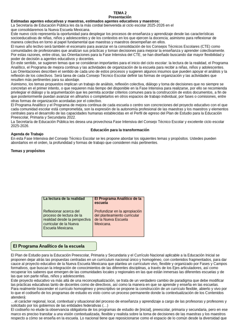 PRODUCTOS CTE TEMA 2 Programa Analitico | PDF | Plan de estudios | Educación de la primera infancia