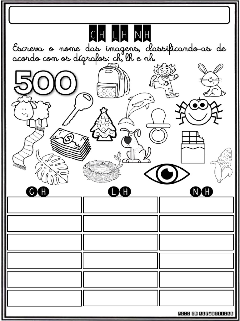 Atividades de Alfabetização: Dígrafos CH, LH, NH | PDF