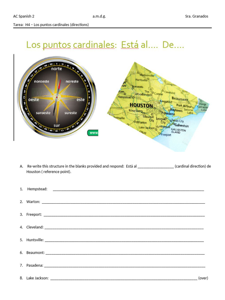 Ejercicios de Puntos Cardinales en Español | PDF