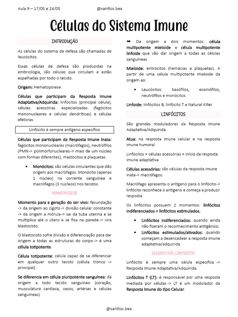 Células do Sistema Imune: Funções e Tipos | PDF | Sistema imunológico ...