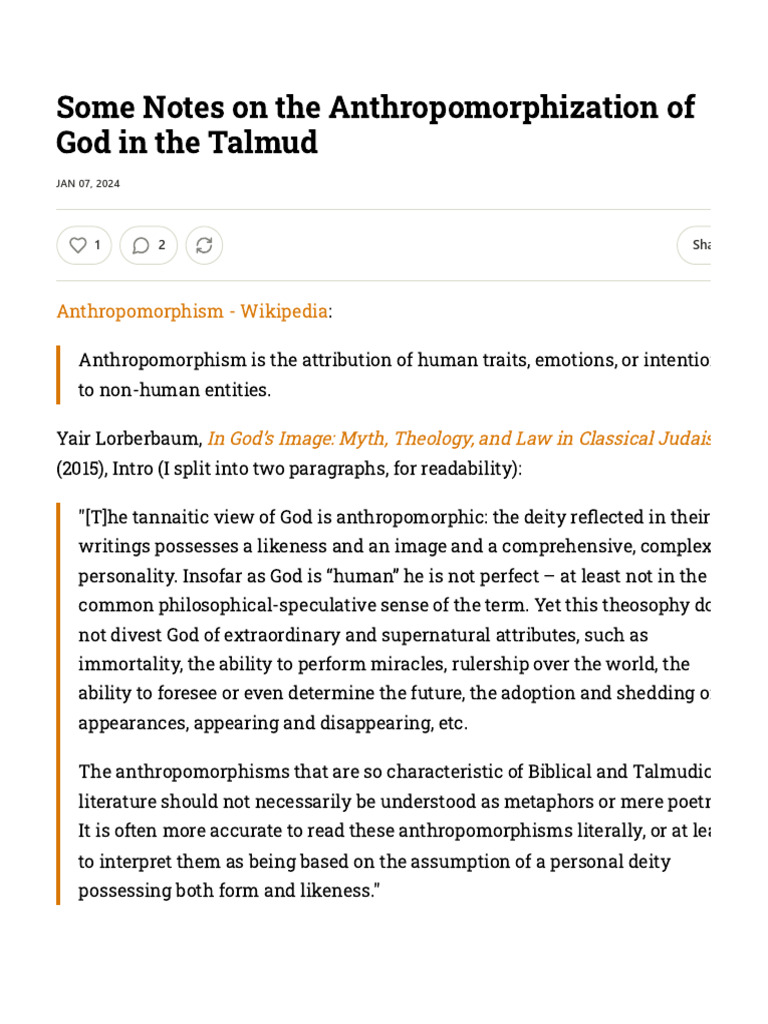 Some Notes On The Anthropomorphization of God in The Talmud | PDF | God ...