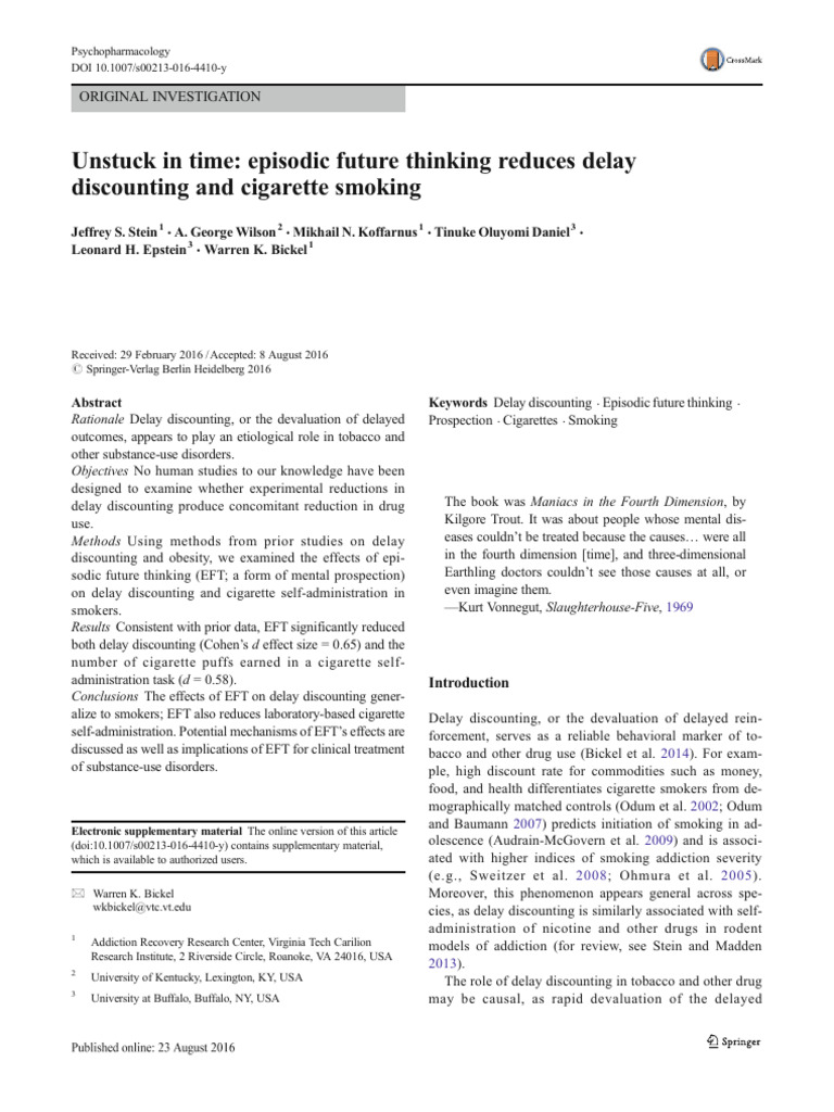 Stein, Et Al. (2016) - Unstuck in Time Episodic Future Thinking Reduces ...