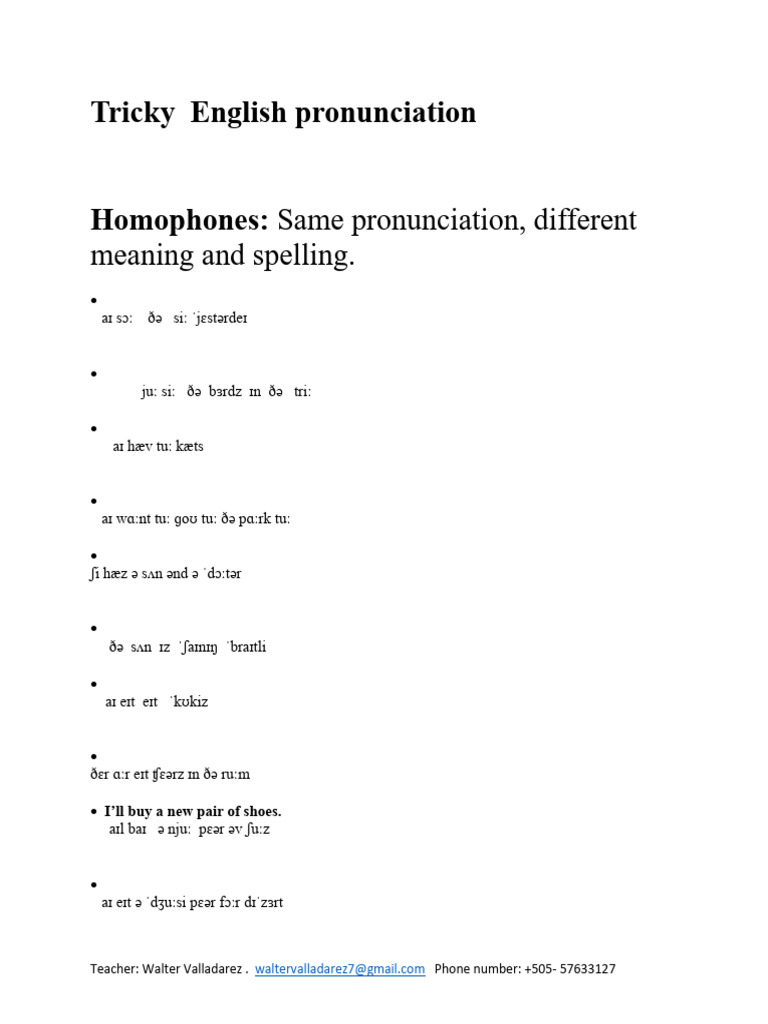 Tricky English Pronunciation. | PDF