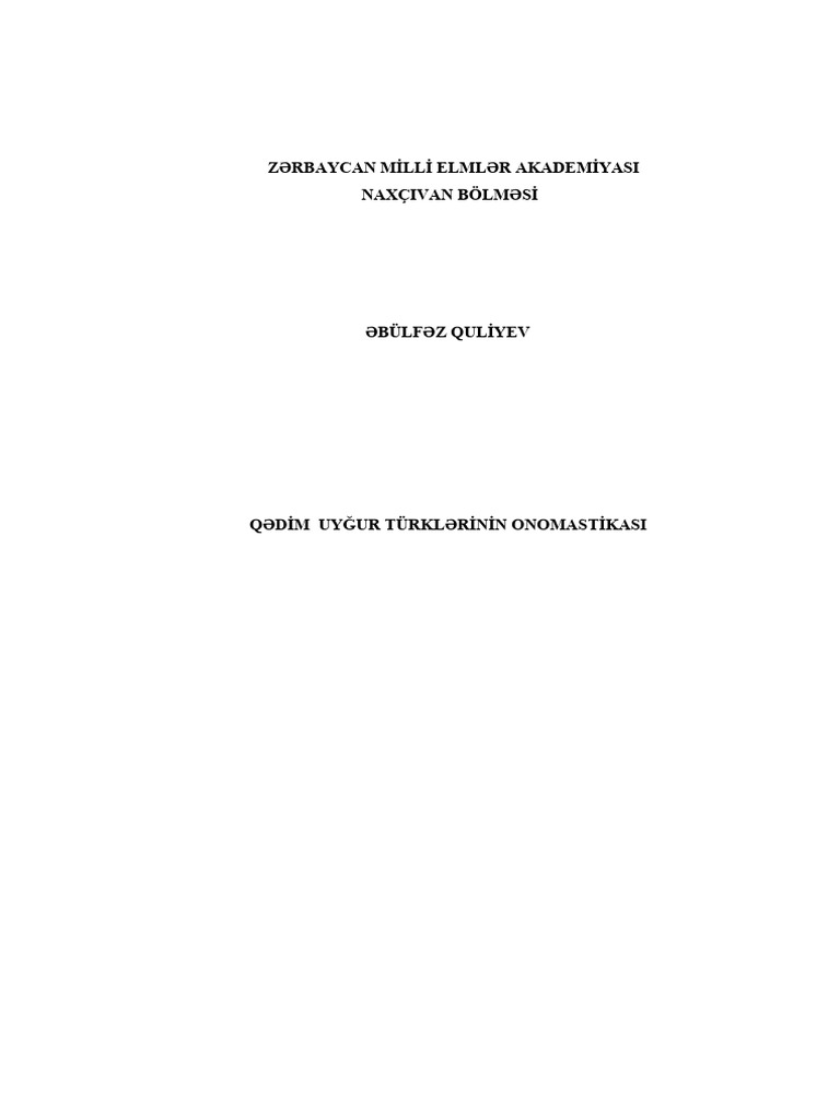 Qedim Uygur Turklerinin Onomastikasi | PDF