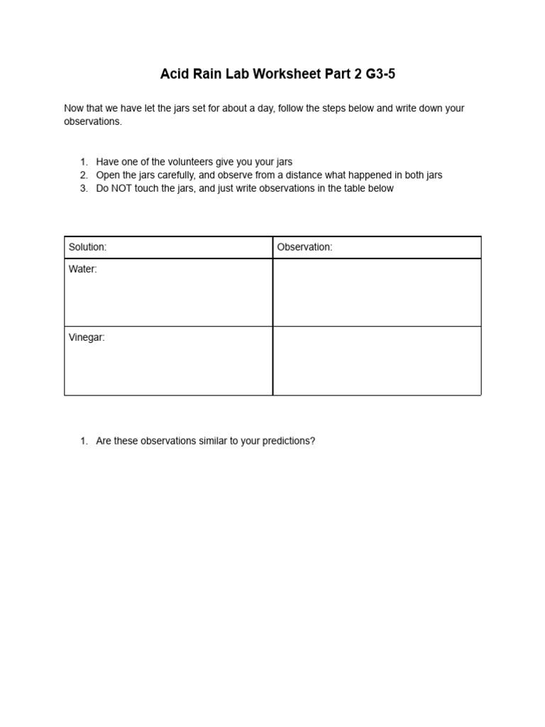 Acid Rain Observation Lab Worksheet | PDF