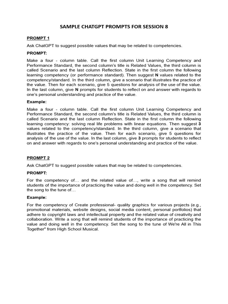 Addl S8 2025 TLE ICT Sample ChatGPT Prompts | PDF