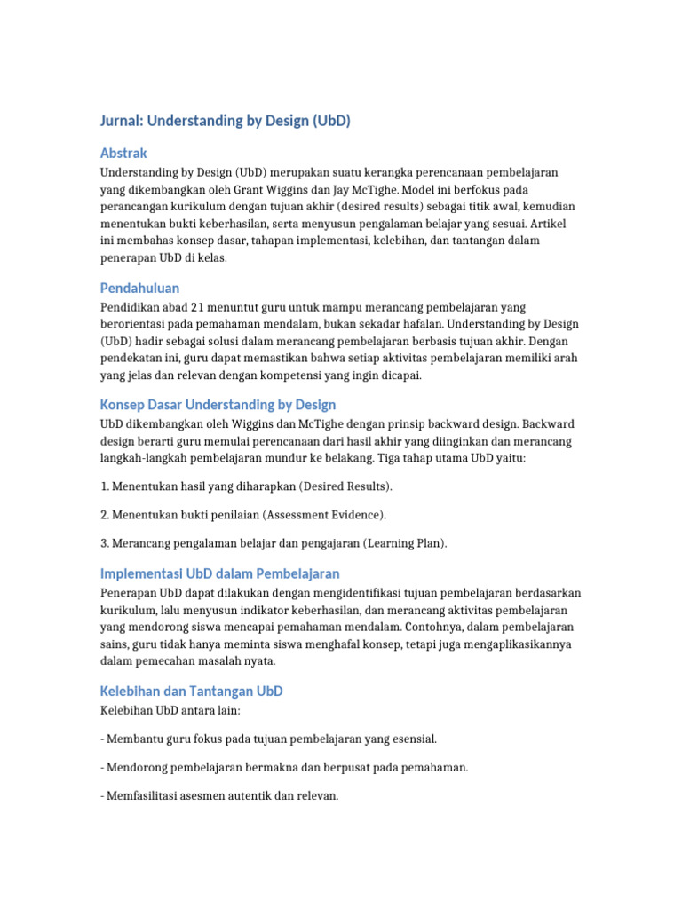 Jurnal Understanding by Design UbD | PDF