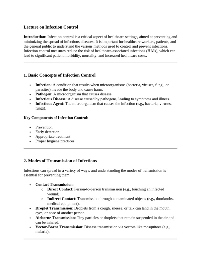 Lecture On Infection Control | PDF | Infection | Hepatitis B