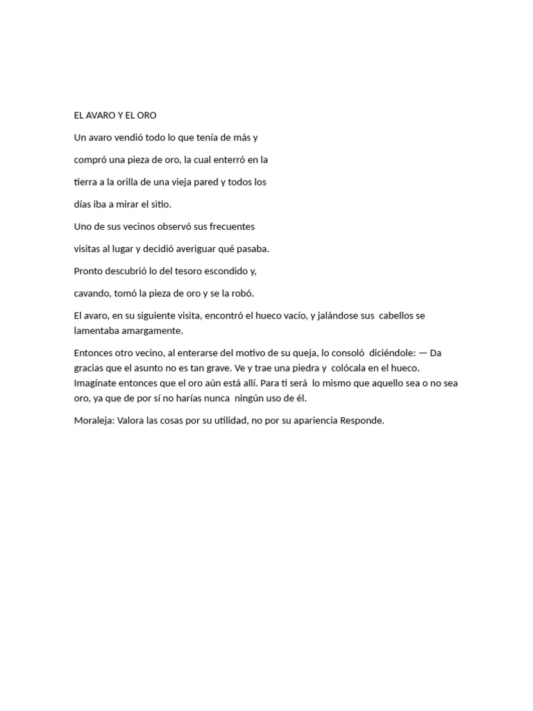 El avaro y su oro perdido | PDF