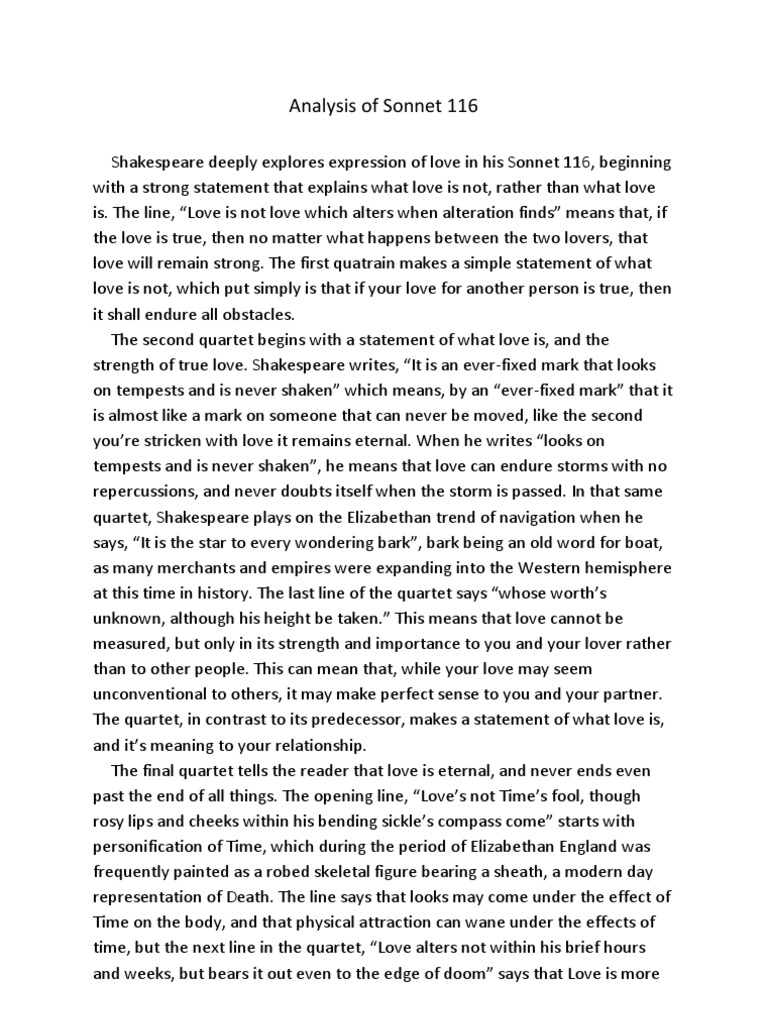 Analysis of Sonnet 116 | PDF | British Poems | English Poetry