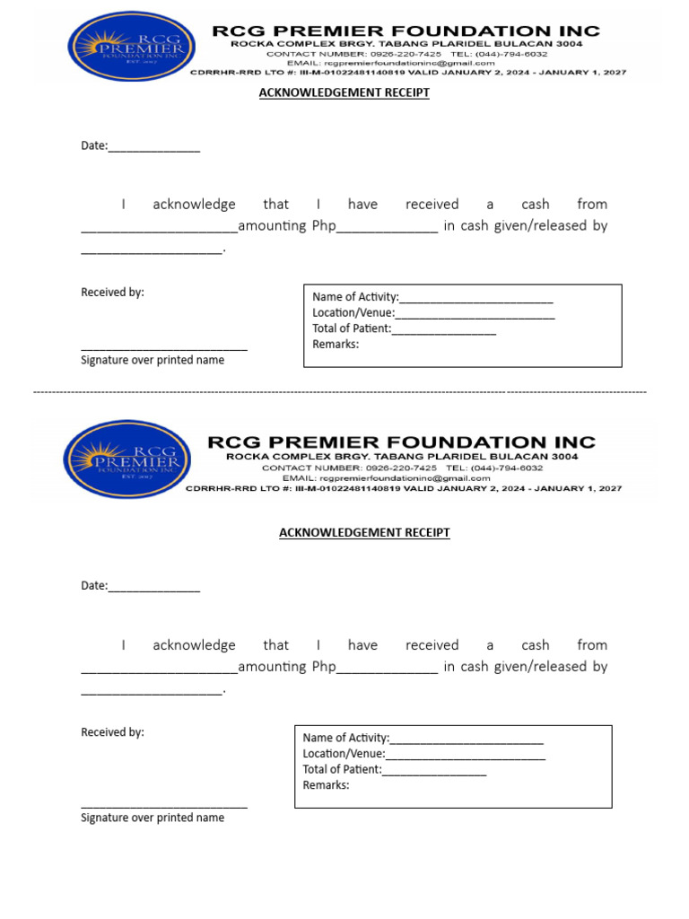 Acknowledgement Receipt Template | PDF