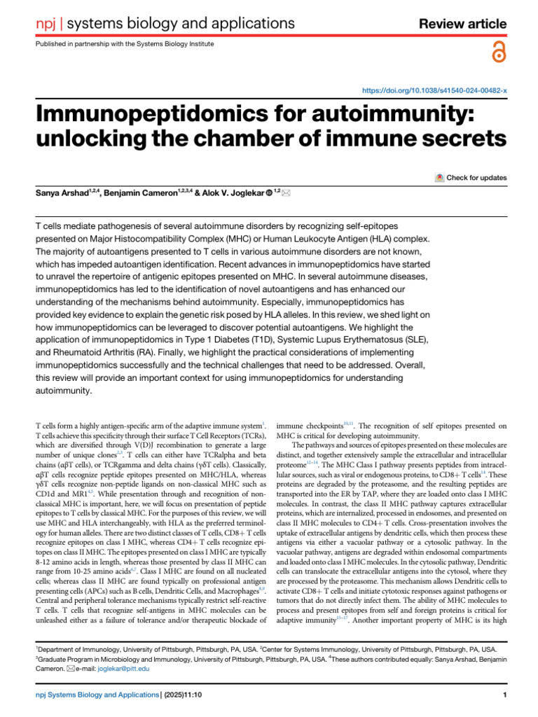 Immunopeptidomics For Autoimmunity Unlocking The Chamber of Immune ...
