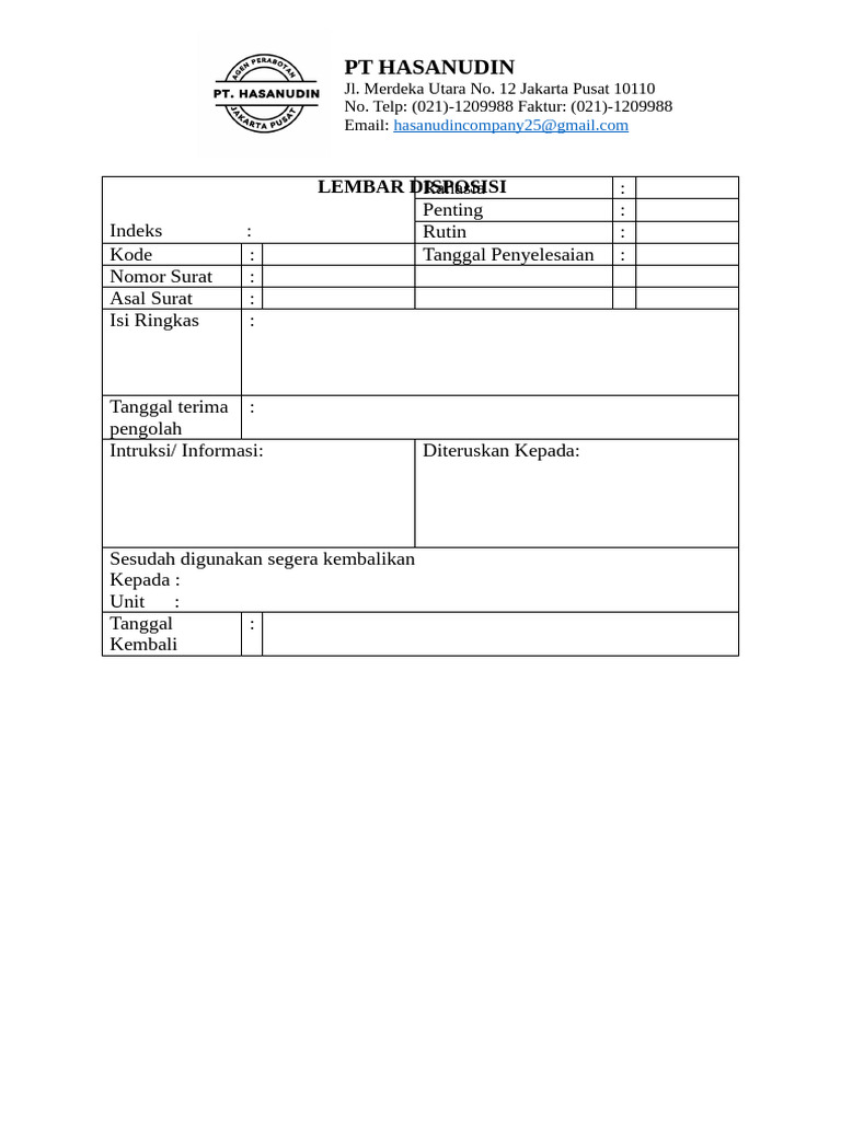 Lembar Disposisi Surat | PDF