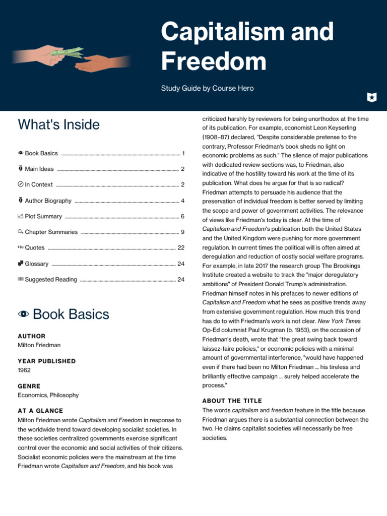 Capitalism and Freedom Study Guide | PDF | Milton Friedman | Capitalism
