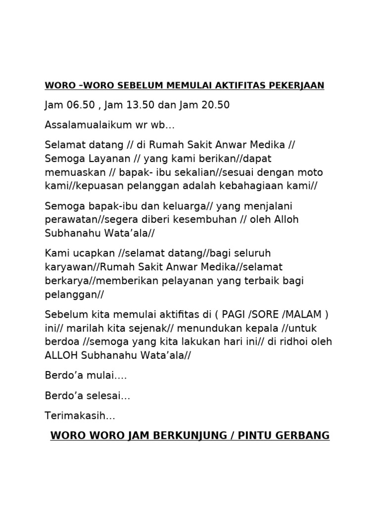 Woro Woro Jam Berkunjung | PDF