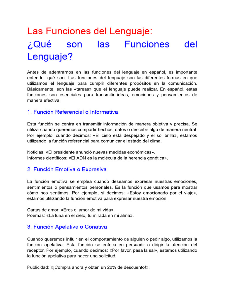 Funciones del Lenguaje en Español | PDF | Comunicación | Infografia