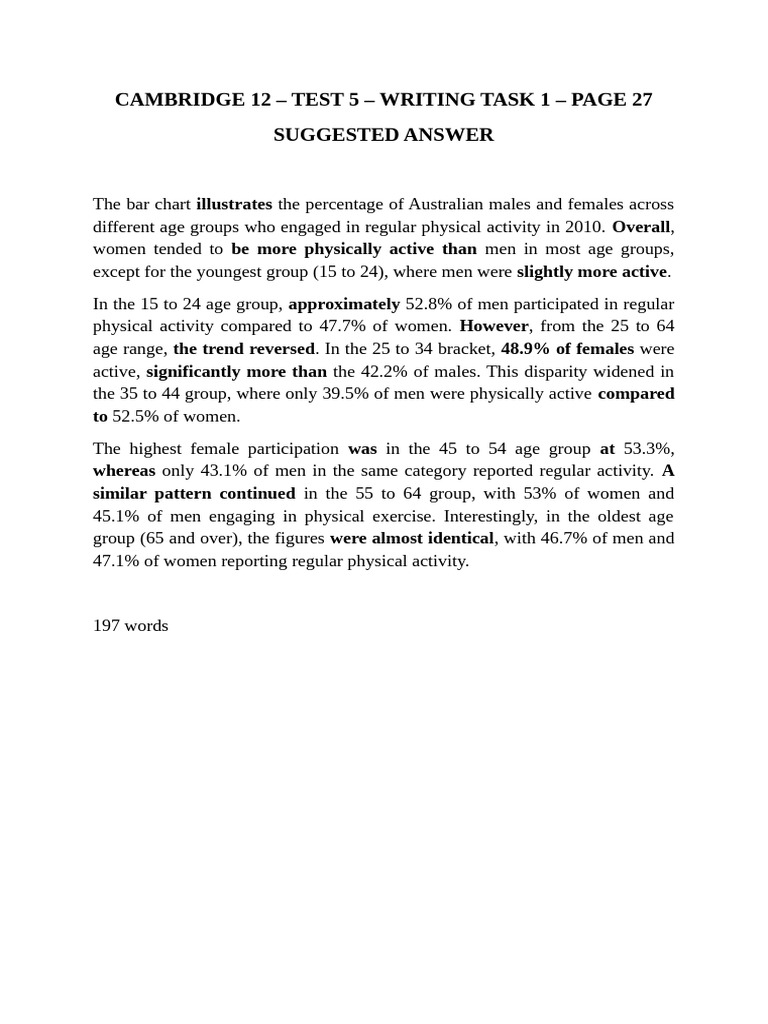 Cambridge 12 - Test 5 - Writing Task 1 | PDF