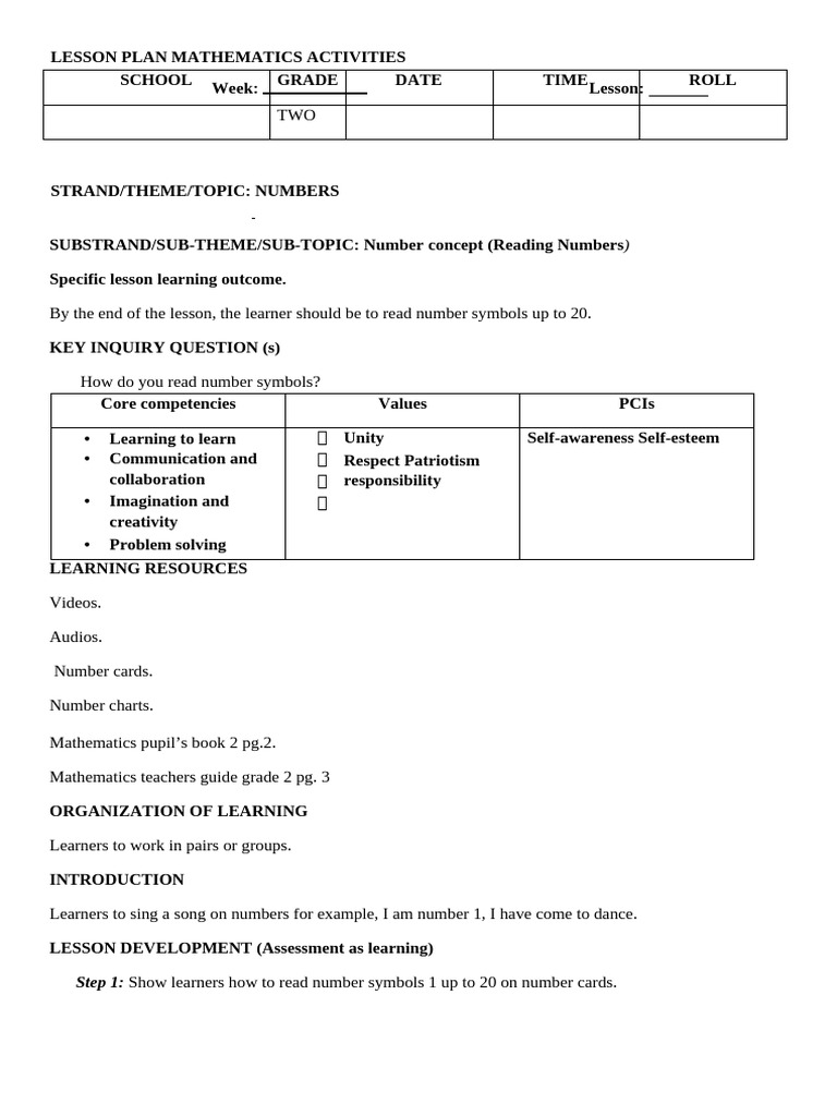 Grade 2 Term 1 Mathematics Lesson Plans | PDF | Learning | Lesson Plan