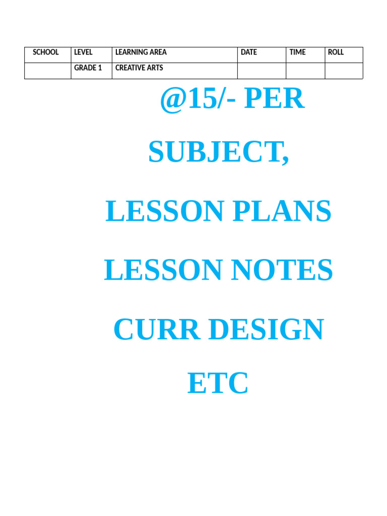 Grade 1 Rationalized Creative Arts Lesson Plans Term 1 | PDF | Rhythm ...