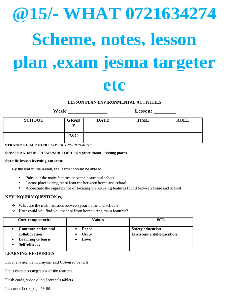 Environmental Activities Lesson Plan | PDF | Learning | Lesson Plan