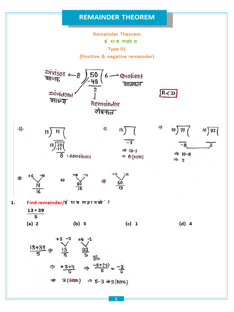 Remainder Theorem Practice Problems | PDF | Chess | Chess Theory
