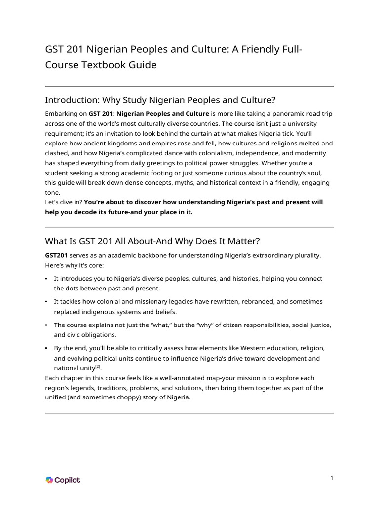 GST 201: Nigerian Peoples & Culture Guide | PDF | Nigeria