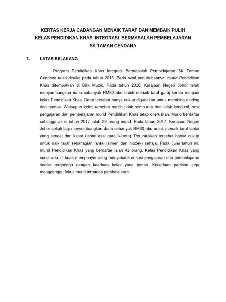 Naik Taraf Kelas Pendidikan Khas SK Taman Cendana | PDF