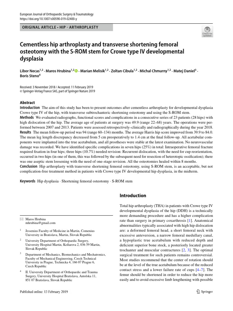 Cementless Hip Arthroplasty and Transverse Shortening Femoral Osteotomy ...