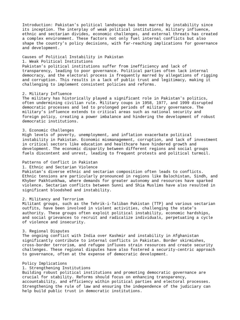 Causes of Political Instabilty, Patterns of Conflict and Its Policy ...