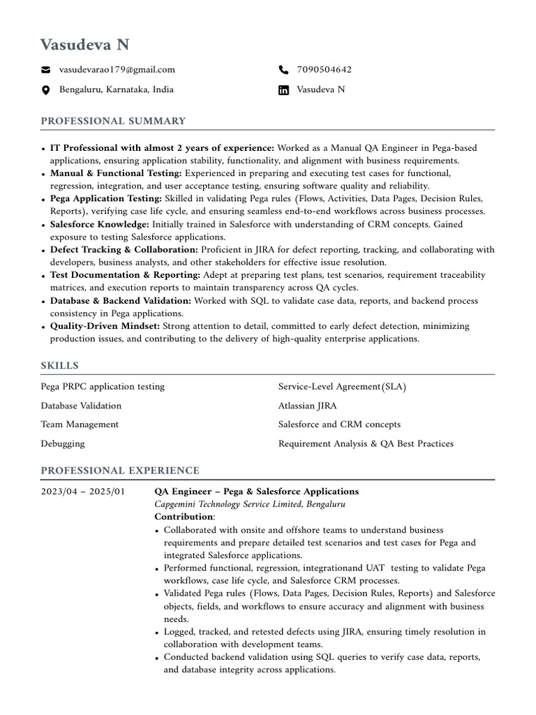 Manual QA Engineer Resume - Pega & Salesforce | PDF | Databases ...