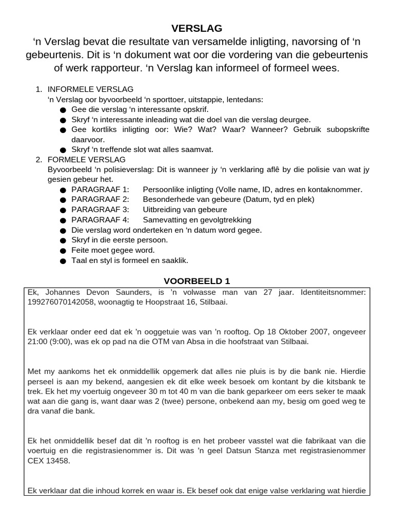 Voorbeeld Van 'N Verslag-1 | PDF