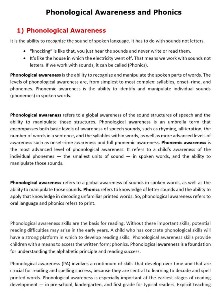 Phonological Awareness vs. Phonics Explained | PDF | Phonics | Syllable