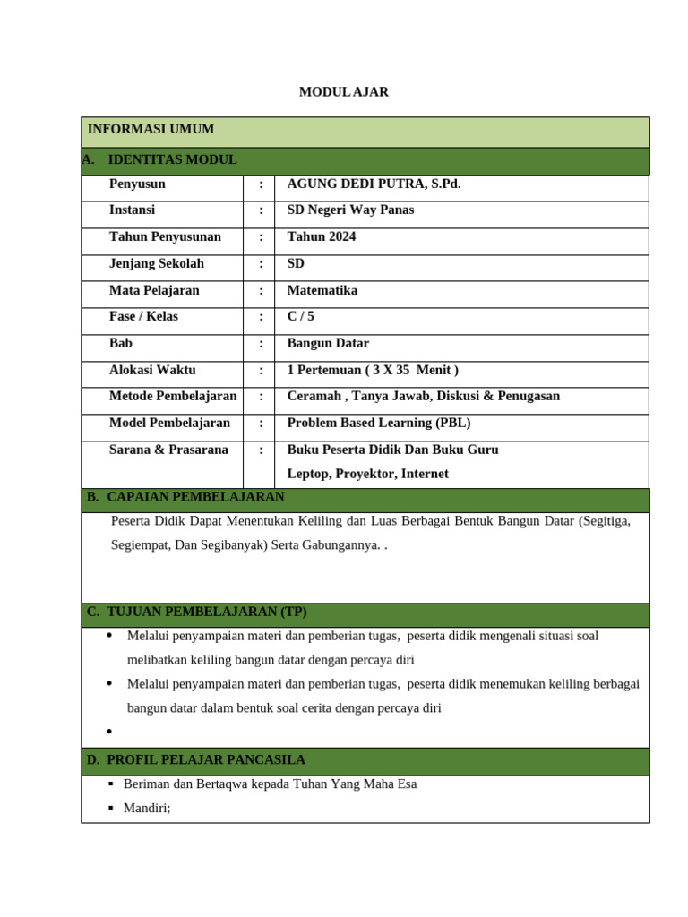 Agung Dedi Putra Modul Ajar Ukin | PDF