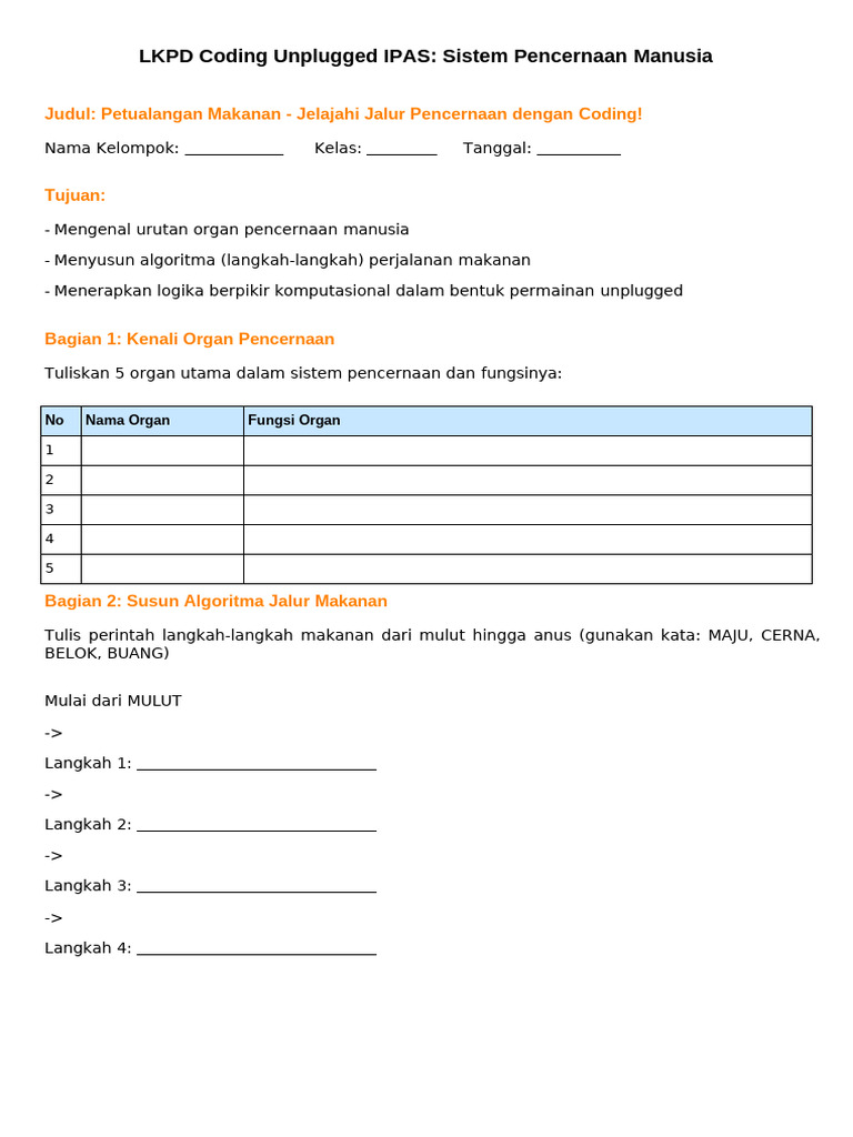 LKPD Coding Unplugged Berwarna | PDF