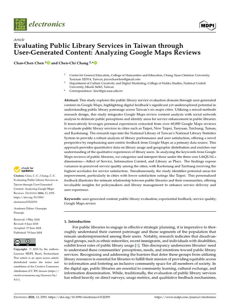 Evaluating Public Library Services in Taiwan Through User-Generated ...