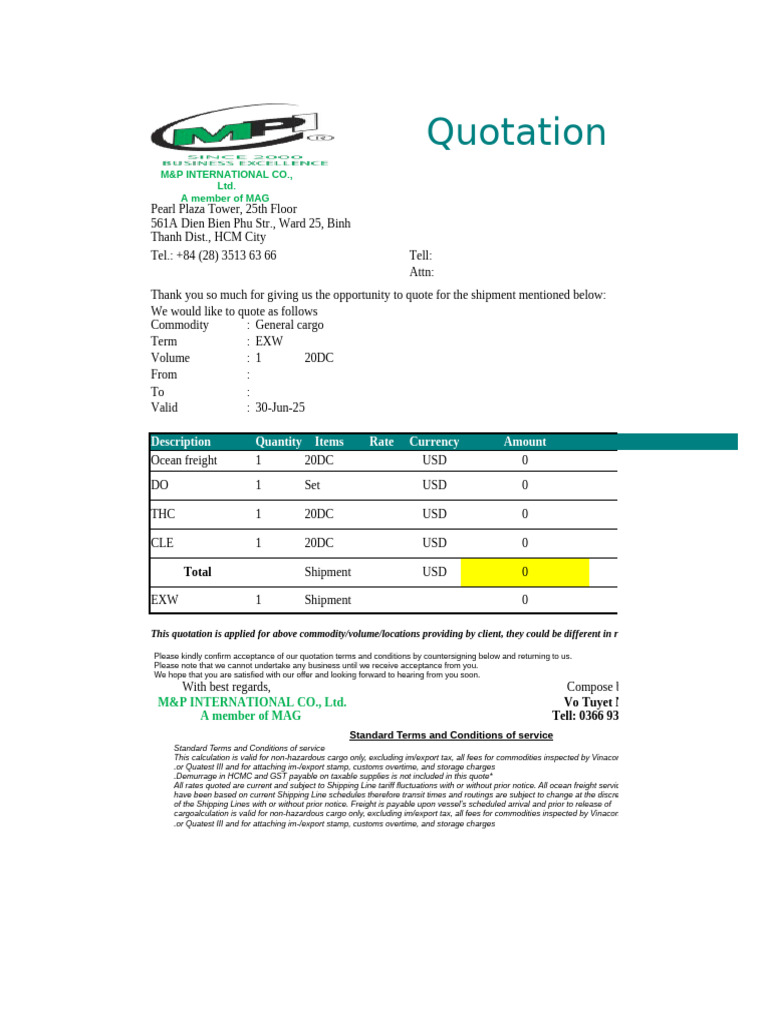 Shipping Quotation for General Cargo | PDF | Cargo | Taxes