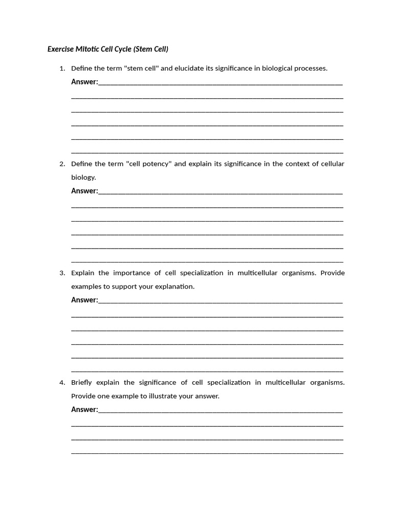 Exercise For MID Semester (Stem Cell) | PDF | Stem Cell | Reproduction