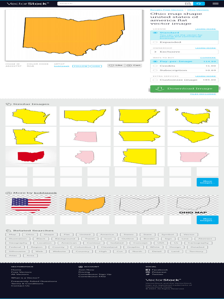 Ohio Map Shape United States of America Flat Vector Image | PDF | Map | Communication Design