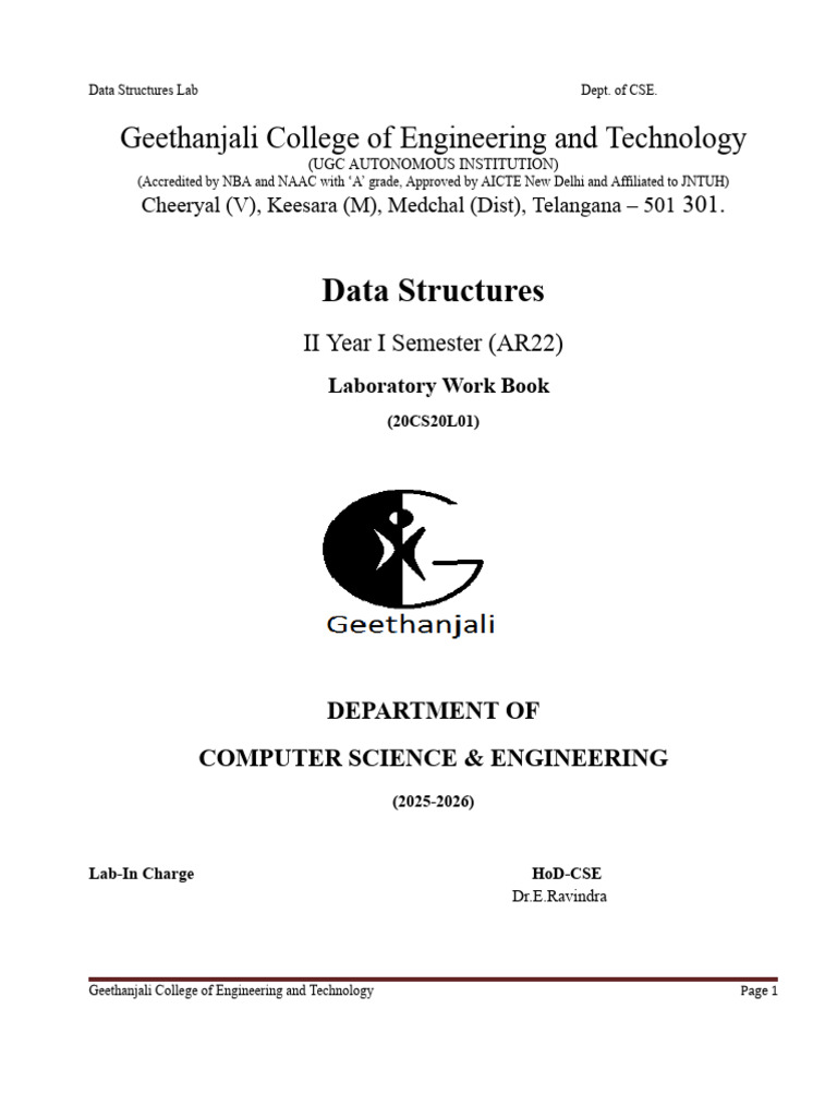 Ds Lab Workbook 2025-26 | PDF | Queue (Abstract Data Type) | Engineering