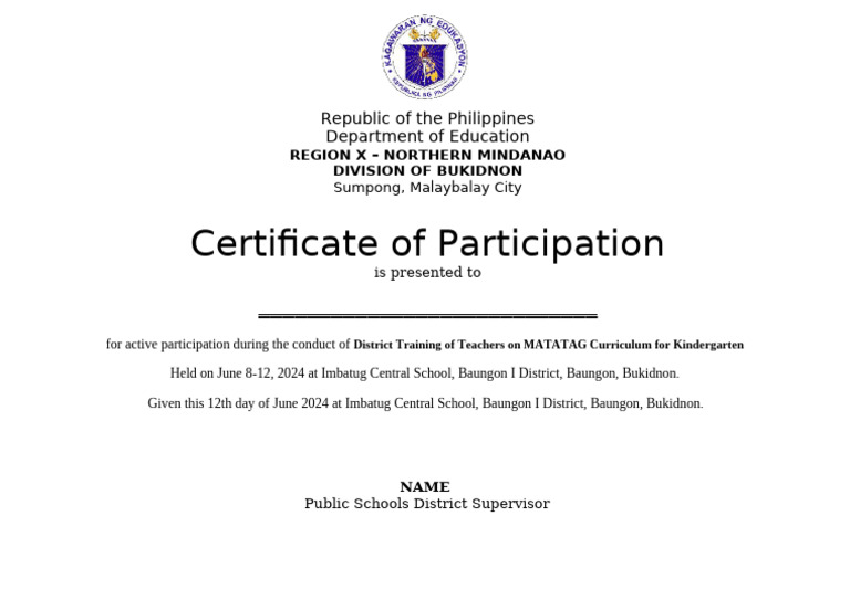 Certificate Template Matatag - School Based | PDF