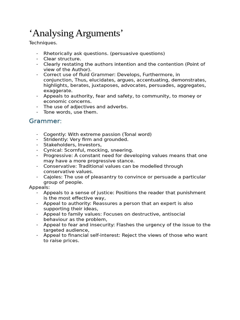 Techniques for Analyzing Arguments | PDF