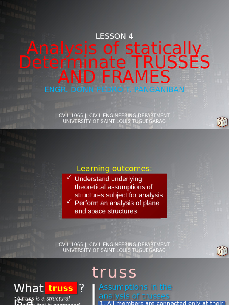 Lesson 4 - Analysis of Statically Determinate Trusses and Frames | PDF | Truss | Tension (Physics)
