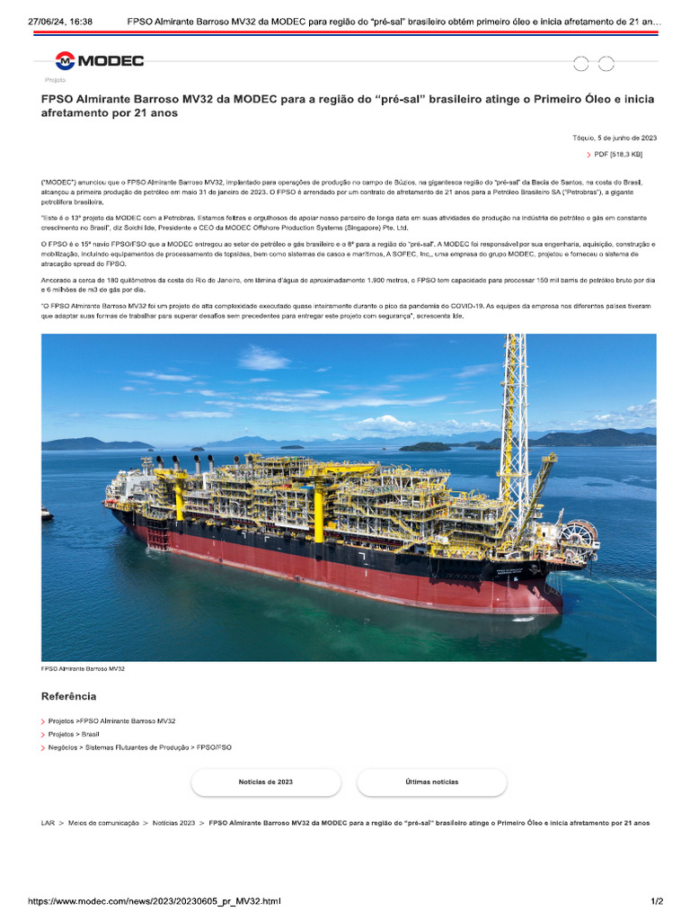 Projeto - MODEC - FPSO MV-32 - 2 | PDF