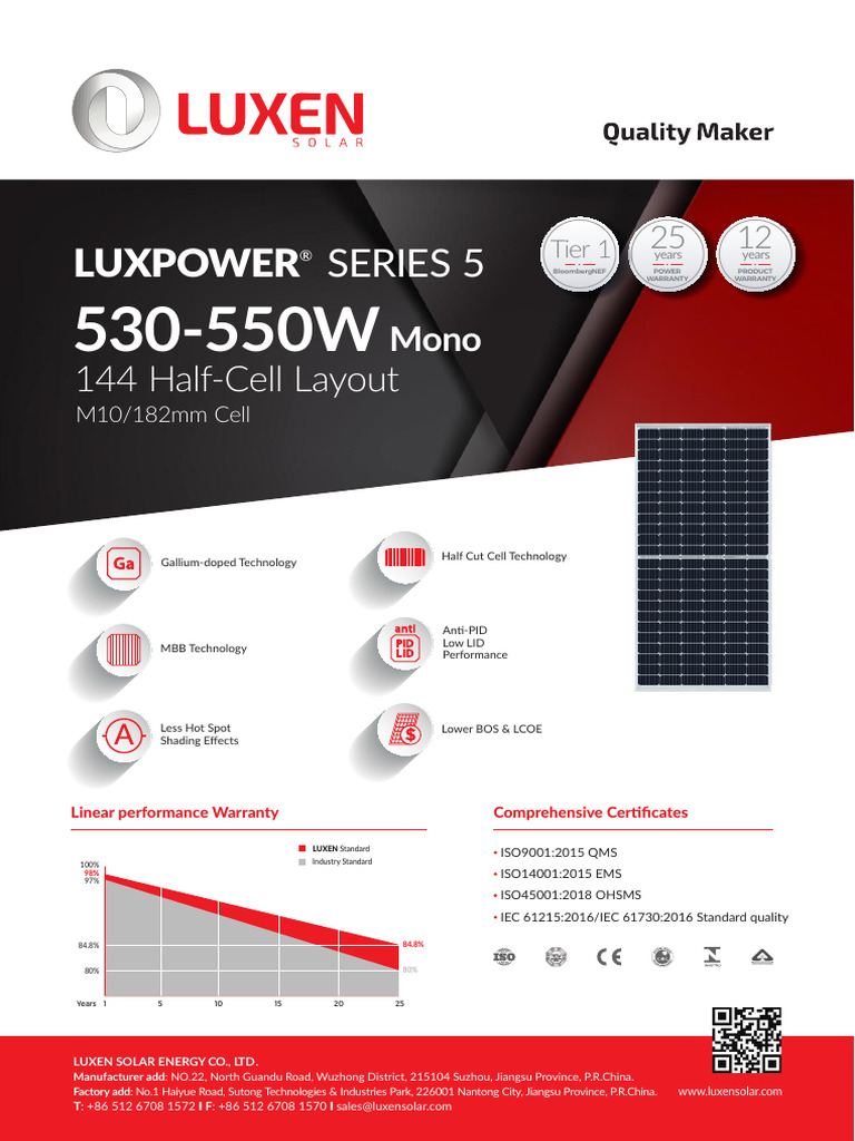 LNVU-xxxM 530-550W LUXEN | PDF | Solar Panel | Electrical Components
