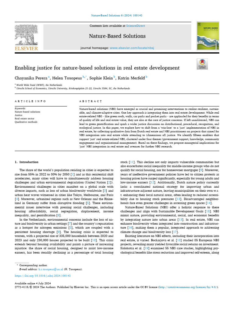 Enabling Justice For Nature-Based Solutions in Real Estate Development ...