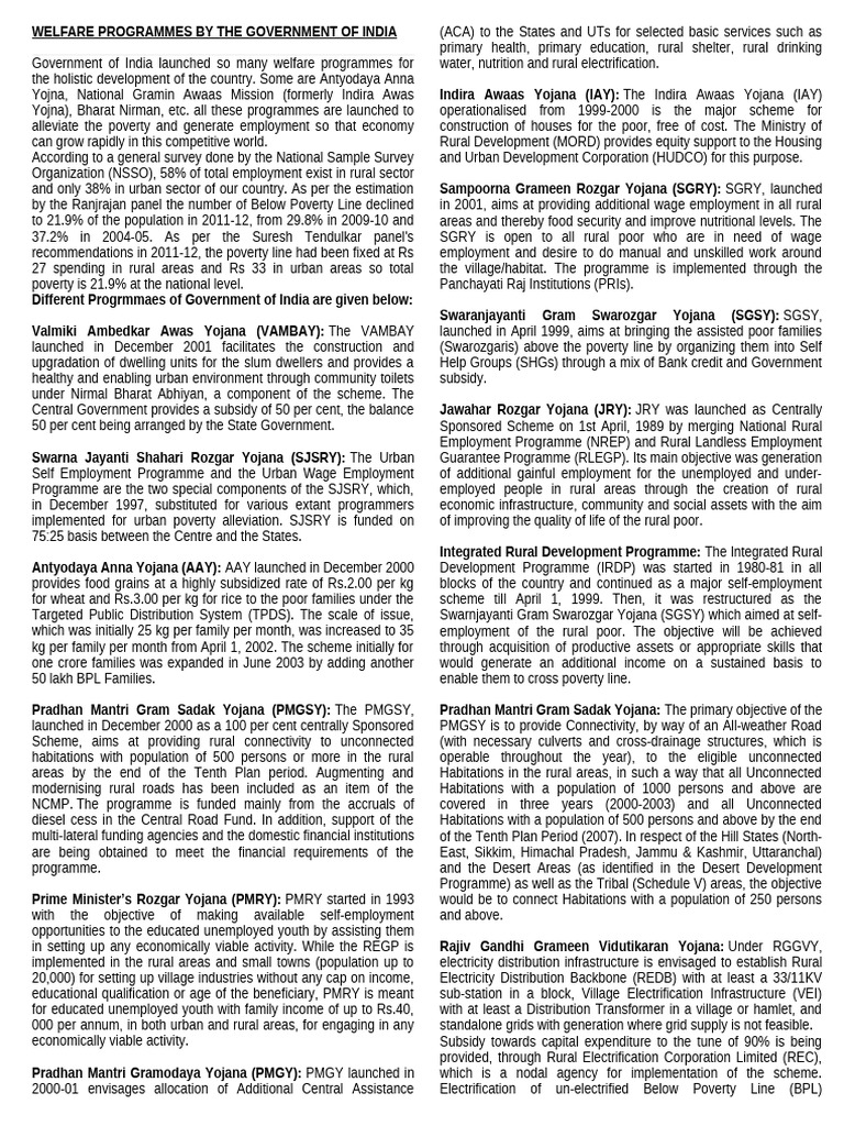 Government Welfare Programs in India | PDF | Government Of India ...